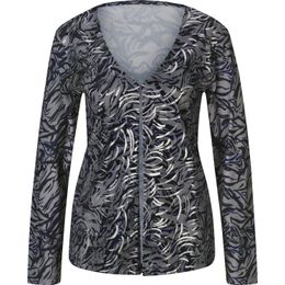 CR&Eacute;ATION L Damen Shirtjacke mit silberfarbenem Folien-Druck schwarz-marine-bedruckt Gr&ouml;&szlig;e 36