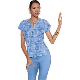 CR&Eacute;ATION L Damen Plissee-Shirt mit Grafikdruck himmelblau-ecru-bedruckt Gr&ouml;&szlig;e 36