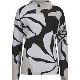 CR&Eacute;ATION L Damen Jacquard-Pullover mit Glitzergarn, floral schwarz-ecru-gemustert Gr&ouml;&szlig;e 36