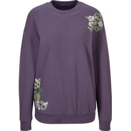 Damen Sweatshirt mit platziertem Blumendruck feige Gr&ouml;&szlig;e 44/46
