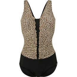 feel good Damen Badeanzug schwarz-champagner-bedruckt Gr&ouml;&szlig;e 52D