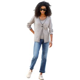 Heine Damen Twin-Set mit Kontrast-Details taupe-meliert Gr&ouml;&szlig;e 42