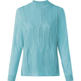 CR&Eacute;ATION L Damen Stehkragenpullover mit Ajour-Muster aquamarin Gr&ouml;&szlig;e 40