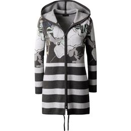 CR&Eacute;ATION L Damen Jacquardstrickjacke mit Kapuze graphit-hellgrau-gemustert Gr&ouml;&szlig;e 36
