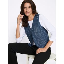 CR&Eacute;ATION L Damen Jeansweste mit Zierperlen blue-stone-washed Gr&ouml;&szlig;e 54