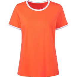 Heine Damen Kurzarmshirt mit Glitzer-Effekten orange-wei&szlig; Gr&ouml;&szlig;e 42