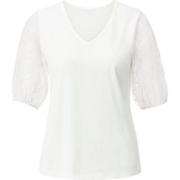 CR&Eacute;ATION L Damen Kurzarmshirt mit transparenten Puff&auml;rmeln ecru Gr&ouml;&szlig;e 38