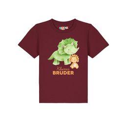 watabout.kids T-Shirt 'Dinosaurier 07 Kleiner Bruder' Jungen Gr&ouml;&szlig;e 122/128 beige / hellgr&uuml;n / orange / bordeaux