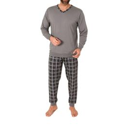 Normann Langarm Schlafanzug B&uuml;ndchen und karierter Jersey Pyjamahose - 86154 in grau | Gr.: 54