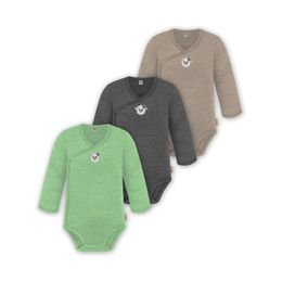Normani Outdoor Sports 3er Pack Baby Merino Langarm Wickelbody in Beige/Anthrazit/Gr&uuml;n | Gr.: 74