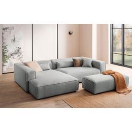 Ecksofa "PIARA XXL, L-Form, Schlaffunktion, Cord, Leinenoptik o. Strukturstoff", grau (hellgrau), B:288cm H:66cm T:198cm, 100% Polyester, LeGer Home by Lena Gercke, Sofas, Ecksofa, Hocker stellbar zum Schlafsofa (Krokodilverbinder), tiefe Sitzfl&auml;che