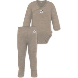 Normani Outdoor Sports Baby Merino Langarm Wickelbody und Merino Hose in Beige | Gr.: 68
