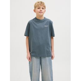 Jack & Jones T-Shirt JACK & JONES JUNIOR "JORISLINGTON TYPE TEE SS CREW N. SN JNR", Jungen, Gr. 152, grau (stormy weather), Single Jersey, Obermaterial: 100% Baumwolle, bedruckt, loose fit normal, Rundhals, Shirts T-Shirt