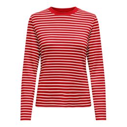 Langarmshirt Only "ONLLYON L/S O-NECK TOP BOX CC JRS", Damen, Gr. S (36), wei&szlig; (cloud dancer stripes:mars rot), Jersey, Obermaterial: 48% Modal, 47% Baumwolle, 5% Elasthan, gestreift, regular fit, Rundhals, Shirts Langarmshirt