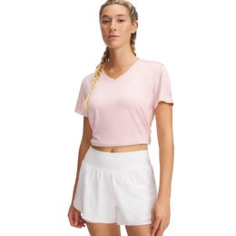 Trainingsshirt Under Armour "TECH SSV- TWIST", Damen, Gr. XS, wei&szlig; (prime pink,, wei&szlig;), Obermaterial: 100% Polyester, normal, V-Ausschnitt, Shirts, Kurzarm, atmungsaktiv, schnell trocknend, V-Ausschnitt