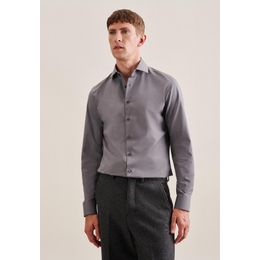 Businesshemd Seidensticker "Schwarze Rose", Herren, Gr. S (38), normale &Auml;rmell&auml;ngen, grau, 100% Baumwolle, unifarben, slim fit, 2-Knopf-Manschette, Hemden, Slim 1/1 Kentkragen