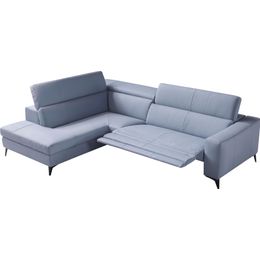 Ecksofa Egoitaliano "Edith, Designsofa mit hohem Sitzkomfort, L-Form", blau (himmelblau), B:269cm H:96cm T:203cm, Leder &raquo;BULL&laquo; (echtes Rindsleder). Geschliffenes, pigmentiertes und behandeltes Rindsleder mit einer Dicke von 1, 3-1, 5 mm. Dieses Leder zeigt eine ziemlich weiche Hand mit einem halb undurchsichtigen Aussehen. Es handelt sich um ein gesch&uuml;tztes Leder. Eine leichte Deckschicht sch&uuml;tzt 