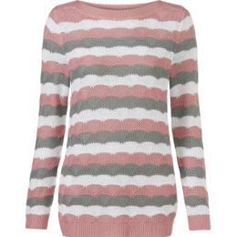 Damen Langarm-Pullover mit Einstrickmuster hortensie-steingrau-geringelt, Gr&ouml;&szlig;e 38