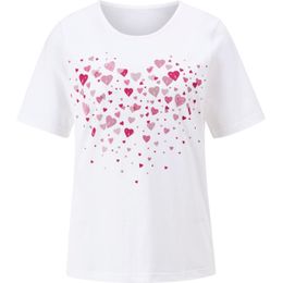 Damen Kurzarmshirt mit Herz-Druck wei&szlig;-pink, Gr&ouml;&szlig;e 48