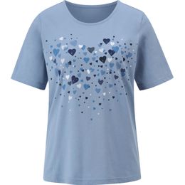 Damen Kurzarmshirt mit Herz-Druck bleu-wei&szlig;, Gr&ouml;&szlig;e 42