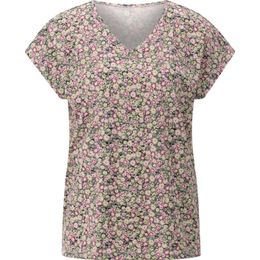 Damen V-Shirt mit Bl&uuml;mchenmuster anthrazit-ros&eacute;, Gr&ouml;&szlig;e 38