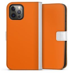 DeinDesign iPhone 12 Pro Max Handy Klapph&uuml;lle Handyh&uuml;lle aus Kunst Leder wei&szlig; Flip Case Orange Unicoloured Colour Sideflip mit Lasche