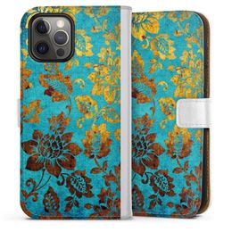 DeinDesign iPhone 12 Pro Max Handy Klapph&uuml;lle Handyh&uuml;lle aus Kunst Leder wei&szlig; Flip Case Flowers Vintage Ornament Sideflip mit Lasche