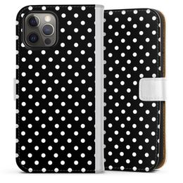 DeinDesign iPhone 12 Pro Max Handy Klapph&uuml;lle Handyh&uuml;lle aus Kunst Leder wei&szlig; Flip Case Retro Points Polka Dots Sideflip mit Lasche