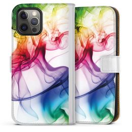 DeinDesign iPhone 12 Pro Max Handy Klapph&uuml;lle Handyh&uuml;lle aus Kunst Leder wei&szlig; Flip Case Rainbow Colour Water Sideflip mit Lasche