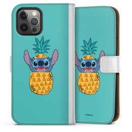 DeinDesign iPhone 12 Pro Max Handy Klapph&uuml;lle Handyh&uuml;lle aus Kunst Leder wei&szlig; Flip Case Disney Lilo & Stitch Pineapple Sideflip mit Lasche