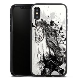 DeinDesign iPhone Xs Handy Silikon H&uuml;lle Case schwarz Handyh&uuml;lle Horse Drawing Horseback Riding