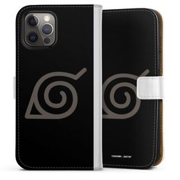DeinDesign iPhone 12 Pro Max Handy Klapph&uuml;lle Handyh&uuml;lle aus Kunst Leder wei&szlig; Flip Case Naruto Shippuden Konoha Logo Sideflip mit Lasche