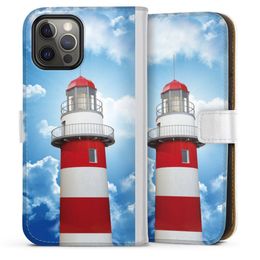 DeinDesign iPhone 12 Pro Max Handy Klapph&uuml;lle Handyh&uuml;lle aus Kunst Leder wei&szlig; Flip Case Cloud Lighthouse Sky Sideflip mit Lasche