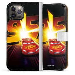 DeinDesign iPhone 12 Pro Max Handy Klapph&uuml;lle Handyh&uuml;lle aus Kunst Leder wei&szlig; Flip Case Official Licensed Product Cars Lightning Mcqueen 95 Sideflip mit Lasche