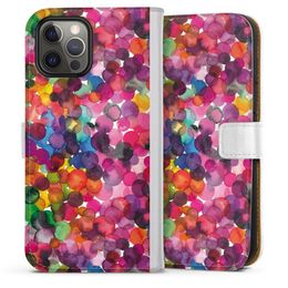 DeinDesign iPhone 12 Pro Max Handy Klapph&uuml;lle Handyh&uuml;lle aus Kunst Leder wei&szlig; Flip Case Water Colour Colourful Points Sideflip mit Lasche