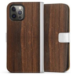 DeinDesign iPhone 12 Pro Max Handy Klapph&uuml;lle Handyh&uuml;lle aus Kunst Leder wei&szlig; Flip Case Wood Nut Tree Wooden Look Sideflip mit Lasche