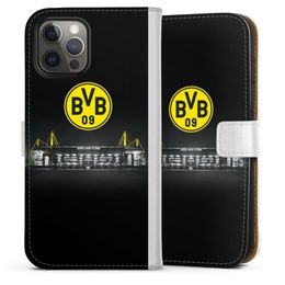 DeinDesign iPhone 12 Pro Max Handy Klapph&uuml;lle Handyh&uuml;lle aus Kunst Leder wei&szlig; Flip Case Borussia Dortmund Stadium Bvb Sideflip mit Lasche