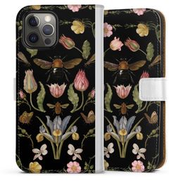 DeinDesign iPhone 12 Pro Max Handy Klapph&uuml;lle Handyh&uuml;lle aus Kunst Leder wei&szlig; Flip Case Flower Wreath Bee Blossom Sideflip mit Lasche