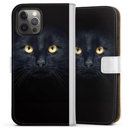 DeinDesign iPhone 12 Pro Max Handy Klapph&uuml;lle Handyh&uuml;lle aus Kunst Leder wei&szlig; Flip Case Eye Cat Black Sideflip mit Lasche