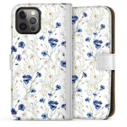 DeinDesign iPhone 12 Pro Max Handy Klapph&uuml;lle Handyh&uuml;lle aus Kunst Leder wei&szlig; Flip Case Flowers Muster Flower Sideflip mit Lasche