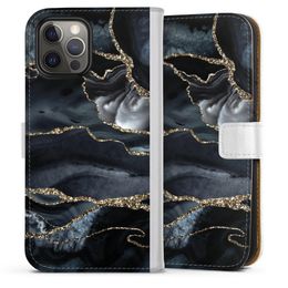 DeinDesign iPhone 12 Pro Max Handy Klapph&uuml;lle Handyh&uuml;lle aus Kunst Leder wei&szlig; Flip Case Marble Trends Glitzer Sideflip mit Lasche
