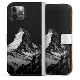 DeinDesign iPhone 12 Pro Max Handy Klapph&uuml;lle Handyh&uuml;lle aus Kunst Leder wei&szlig; Flip Case Mountain Snow Mountain Top Sideflip mit Lasche