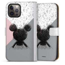 DeinDesign iPhone 12 Pro Max Handy Klapph&uuml;lle Handyh&uuml;lle aus Kunst Leder wei&szlig; Flip Case Marble Disney Mickey Mouse Sideflip mit Lasche