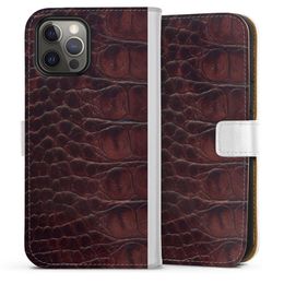DeinDesign iPhone 12 Pro Max Handy Klapph&uuml;lle Handyh&uuml;lle aus Kunst Leder wei&szlig; Flip Case Leather Crocodile Animal Print Sideflip mit Lasche