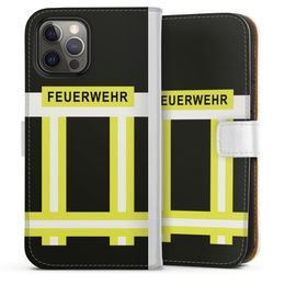 DeinDesign iPhone 12 Pro Max Handy Klapph&uuml;lle Handyh&uuml;lle aus Kunst Leder wei&szlig; Flip Case Fire Fighters Job Fire Fighter Sideflip mit Lasche