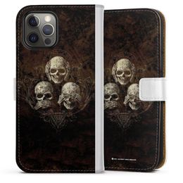 DeinDesign iPhone 12 Pro Max Handy Klapph&uuml;lle Handyh&uuml;lle aus Kunst Leder wei&szlig; Flip Case Gothic Art Skulls Sideflip mit Lasche