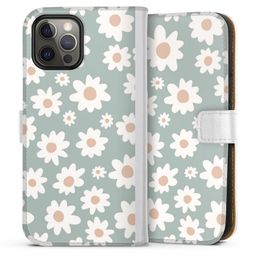 DeinDesign iPhone 12 Pro Max Handy Klapph&uuml;lle Handyh&uuml;lle aus Kunst Leder wei&szlig; Flip Case Daisy Muster Flowers Sideflip mit Lasche
