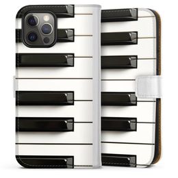 DeinDesign iPhone 12 Pro Max Handy Klapph&uuml;lle Handyh&uuml;lle aus Kunst Leder wei&szlig; Flip Case Klavier Music Piano Sideflip mit Lasche