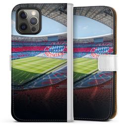 DeinDesign iPhone 12 Pro Max Handy Klapph&uuml;lle Handyh&uuml;lle aus Kunst Leder wei&szlig; Flip Case Fcb Stadium Fc Bayern M&uuml;nchen Sideflip mit Lasche