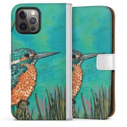 DeinDesign iPhone 12 Pro Max Handy Klapph&uuml;lle Handyh&uuml;lle aus Kunst Leder wei&szlig; Flip Case Painting Animals Bird Sideflip mit Lasche